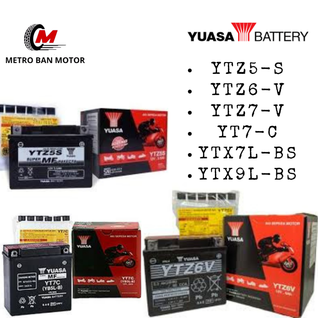 Jual Accu Motor Yuasa YT7C YTZ5S YTZ6V YTZ7V YTX7L-BS YTX9-BS MF AKI ...