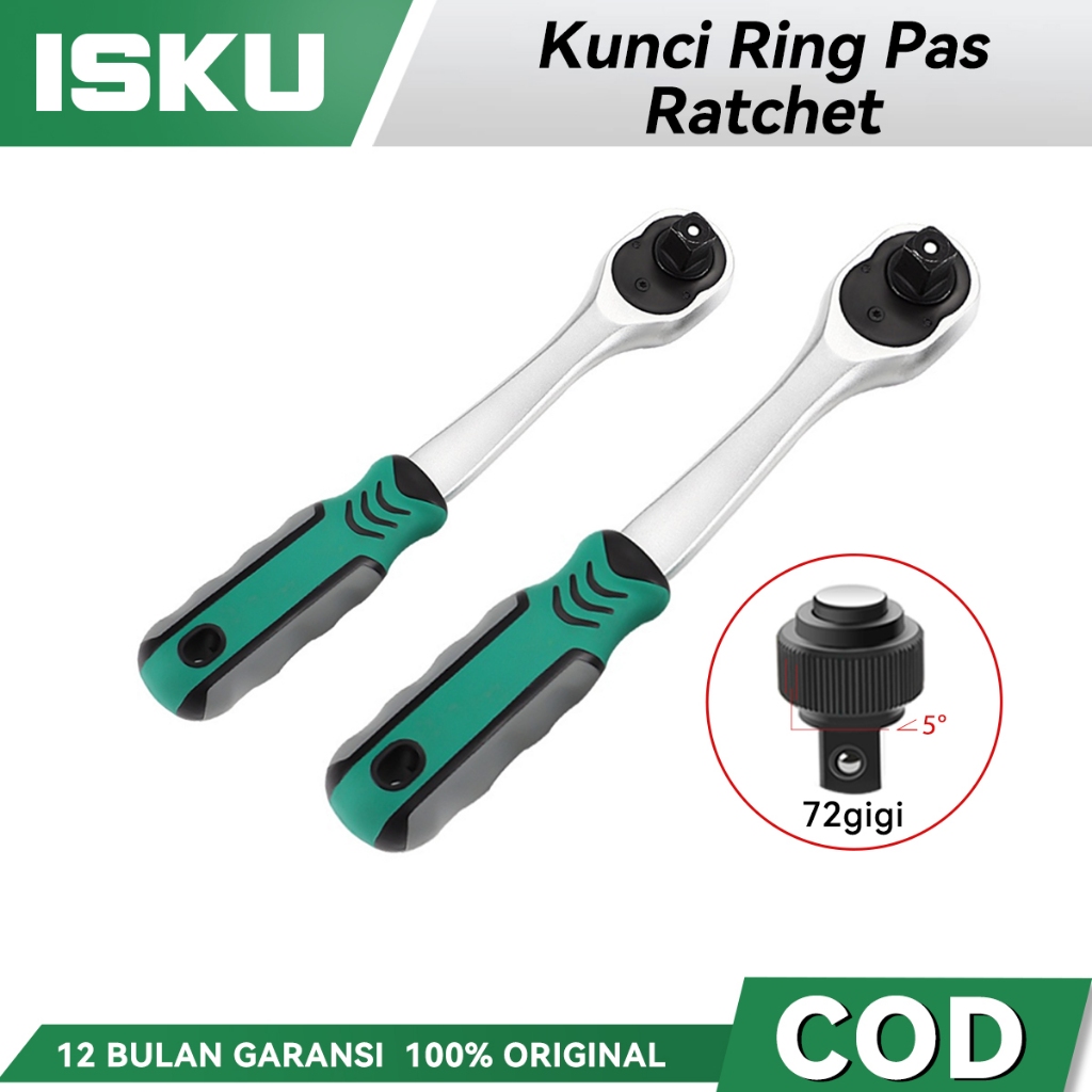 Jual ISKU Rachet Wrench Pegangan Karet Cincin Kunci Ring Pas 1/4 Shock ...