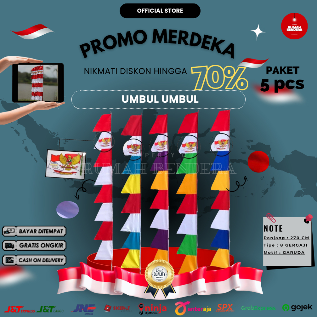 Jual PAKET 5 PCS | Bendera Umbul Umbul Garuda 3 Meter | 8 Mata Gergaji | Warna Lengkap | Shopee ...