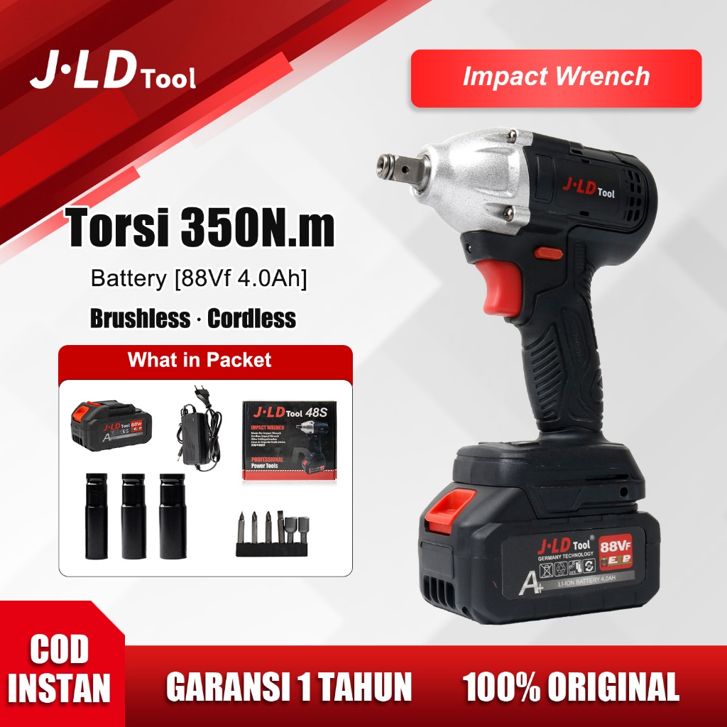 Jual JLD Impact wrench 88Vf Brushless Mesin bor Impact baterai 13MM Impact full set murah 350NM ...