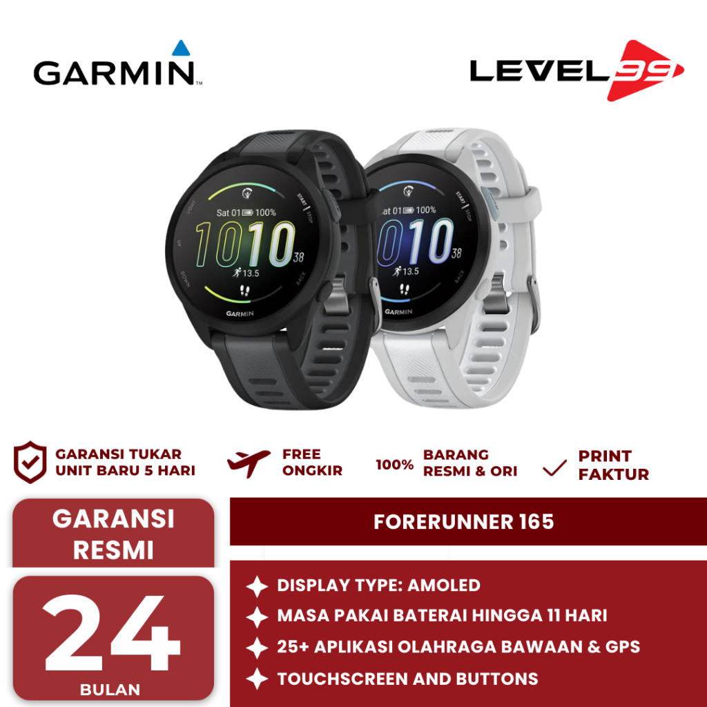 Jual GARMIN FORERUNNER 165 1,2'' AMOLED SMARTWATCH DISPLAY 5 ATM ...