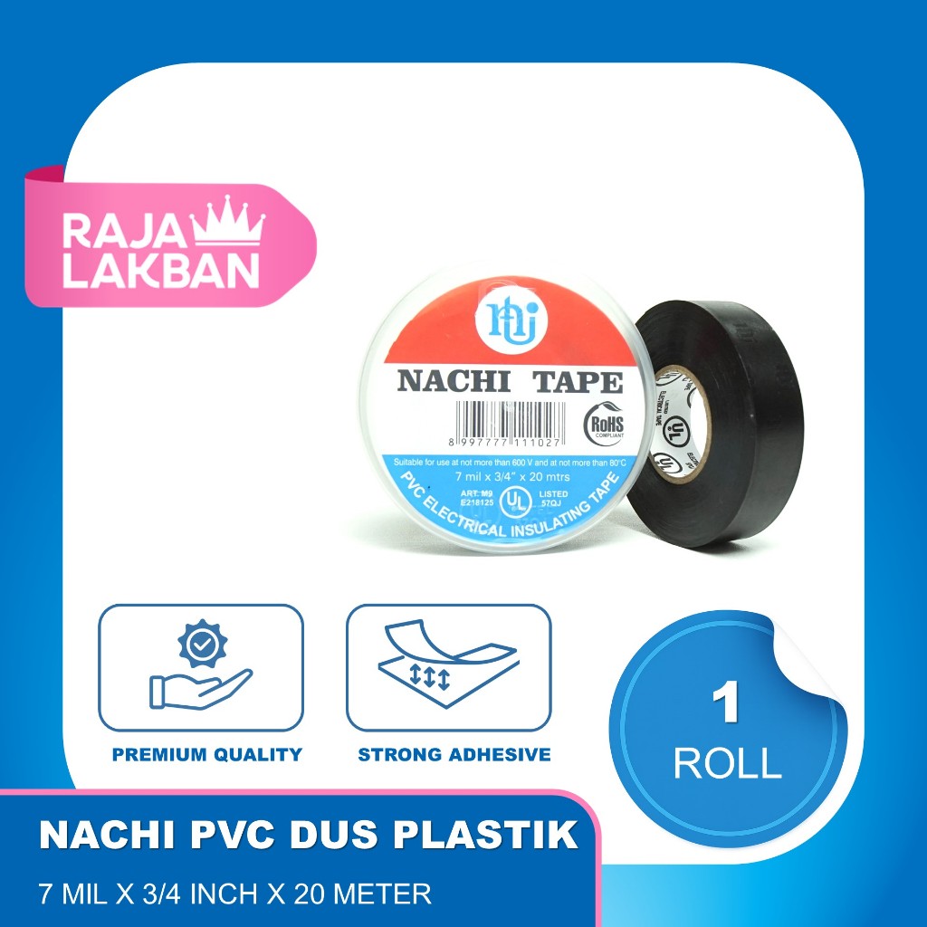 Jual Isolasi Listrik PVC UL Nachi Dus Plastik 0.75 inch 18 mm Hitam ...