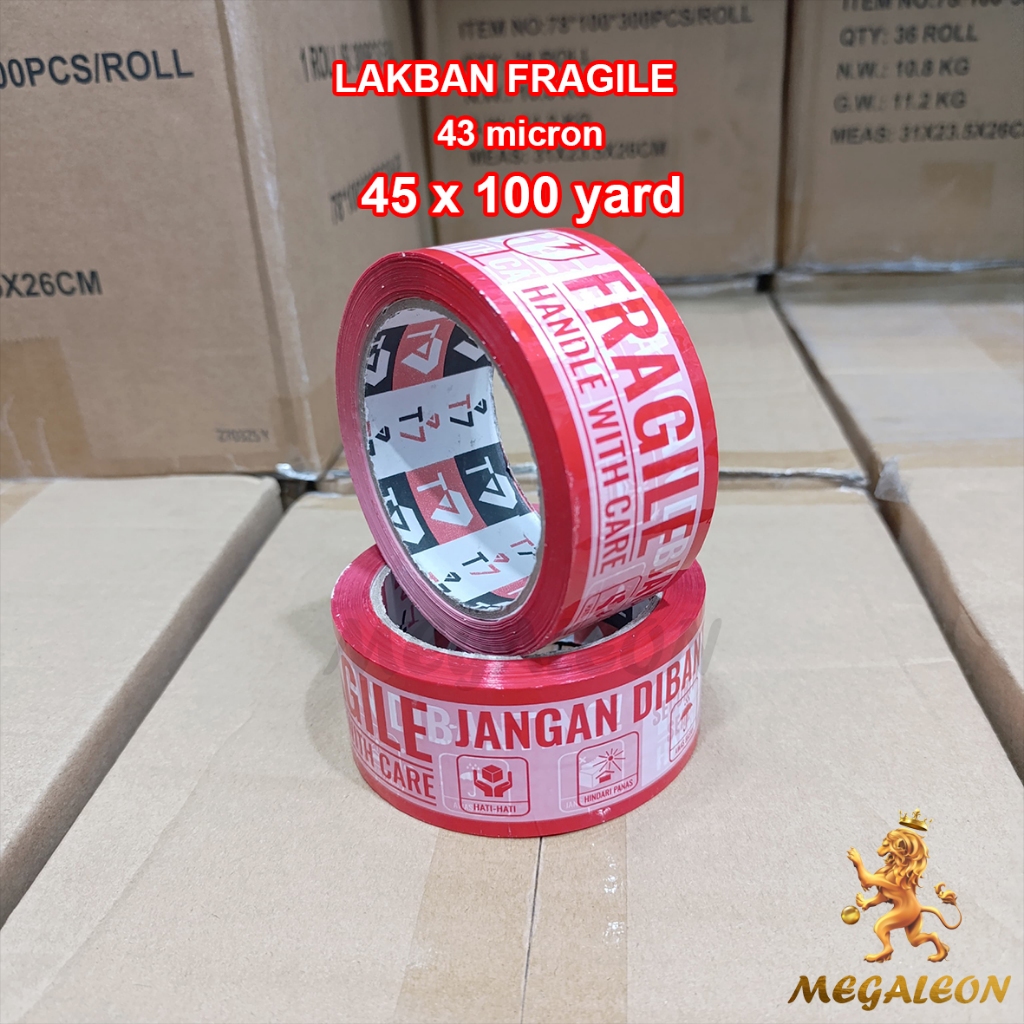 Jual LAKBAN FRAGILE MERAH 45mm x 100 Yard 43 MICRON TEBAL WARNA TERANG ...