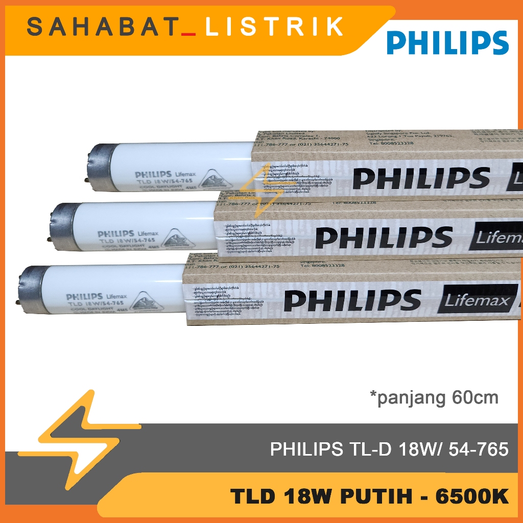 Jual PHILIPS LIFEMAX TLD / PHILIPS TL-D 18W / 54-765 PANJANG 60CM 6500K ...