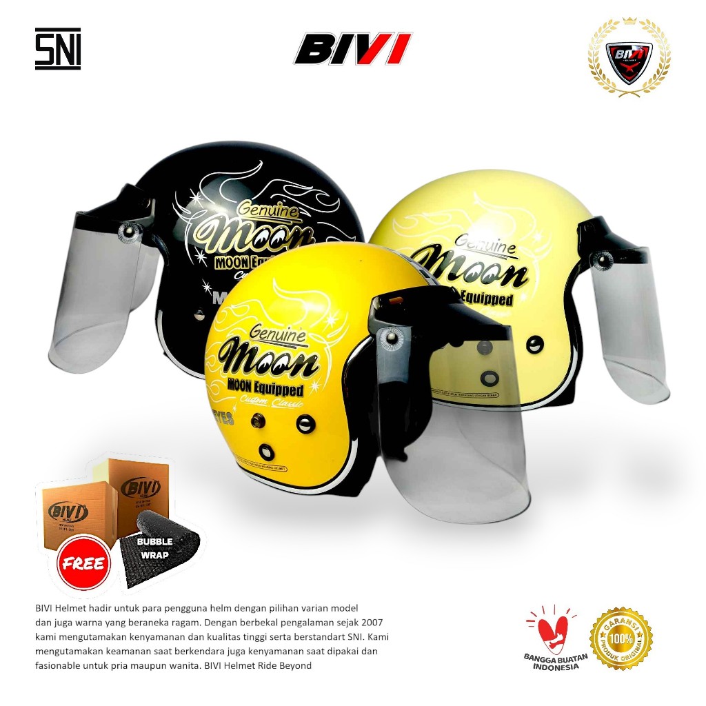 Jual HELM BIVI Bogo List Chrome Motif Mooneye SNI Half Face + Kaca Dewasa Hijab | Shopee Indonesia