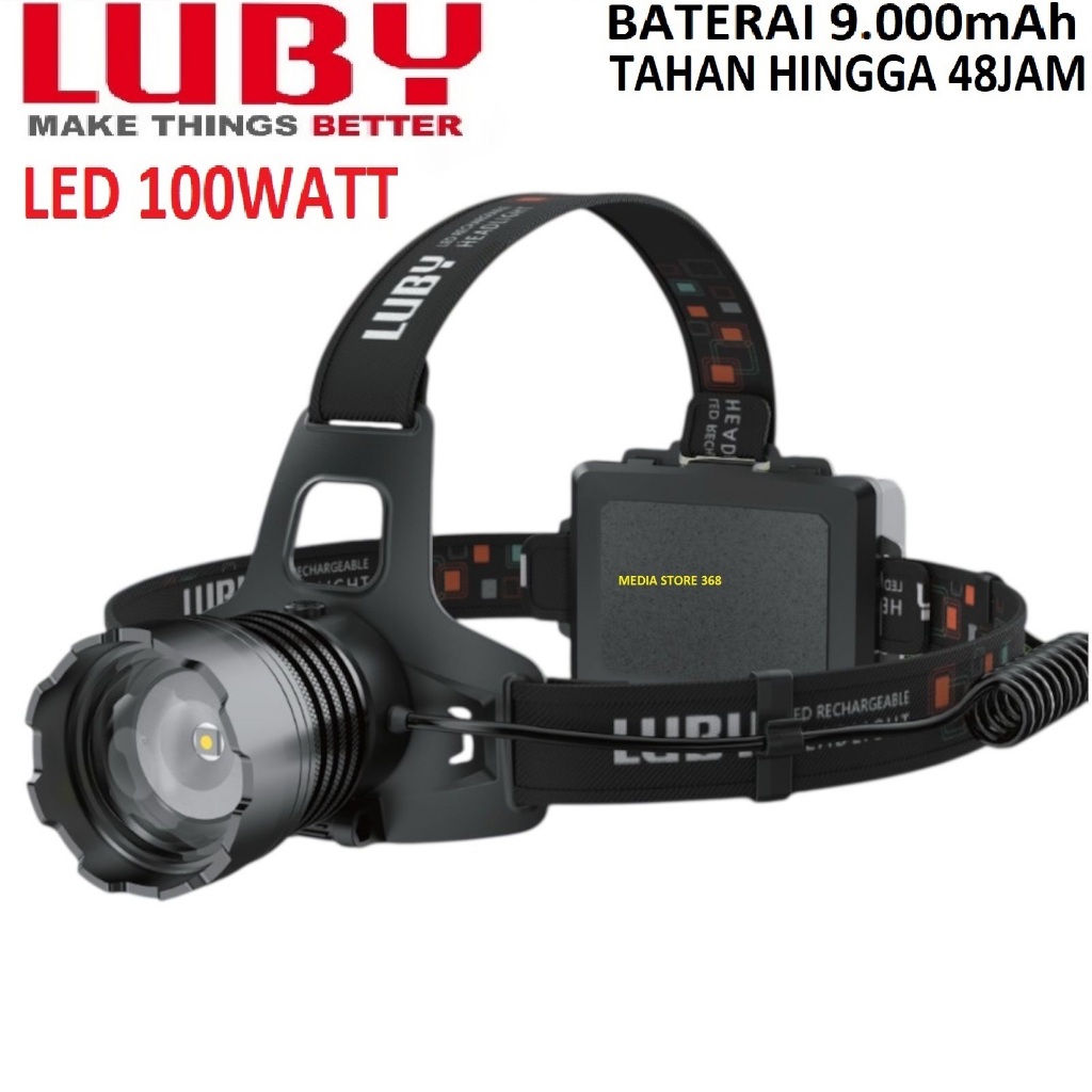 Jual SENTER KEPALA ZOOM LED 100W LUBY L-2926L - CAHAYA TERANG - BATERAI ...