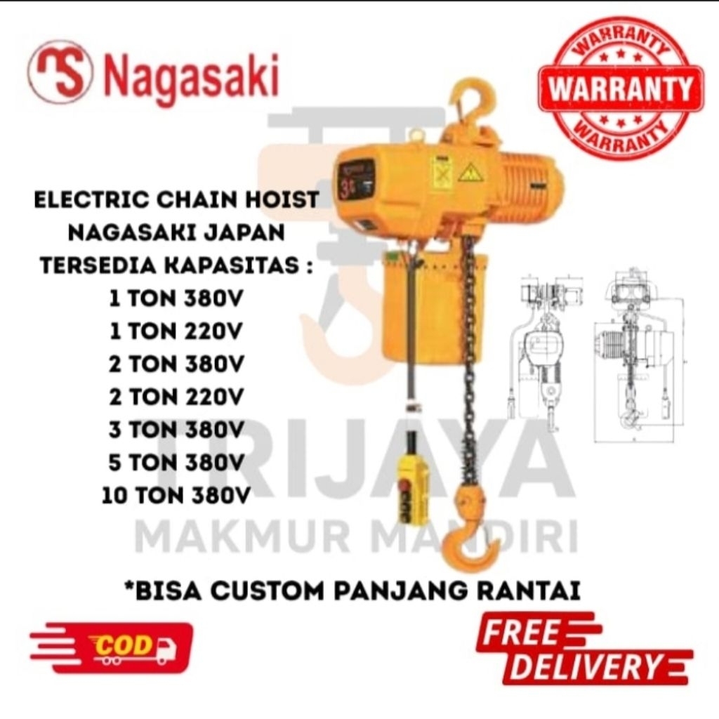 Jual electric chein hoist 3 ton x 6 meter 380v 3phase | Shopee Indonesia