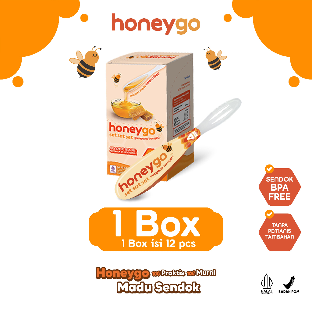 Jual Honeygo Madu Murni dengan Sendok 1 box (12 sachet) | Shopee Indonesia
