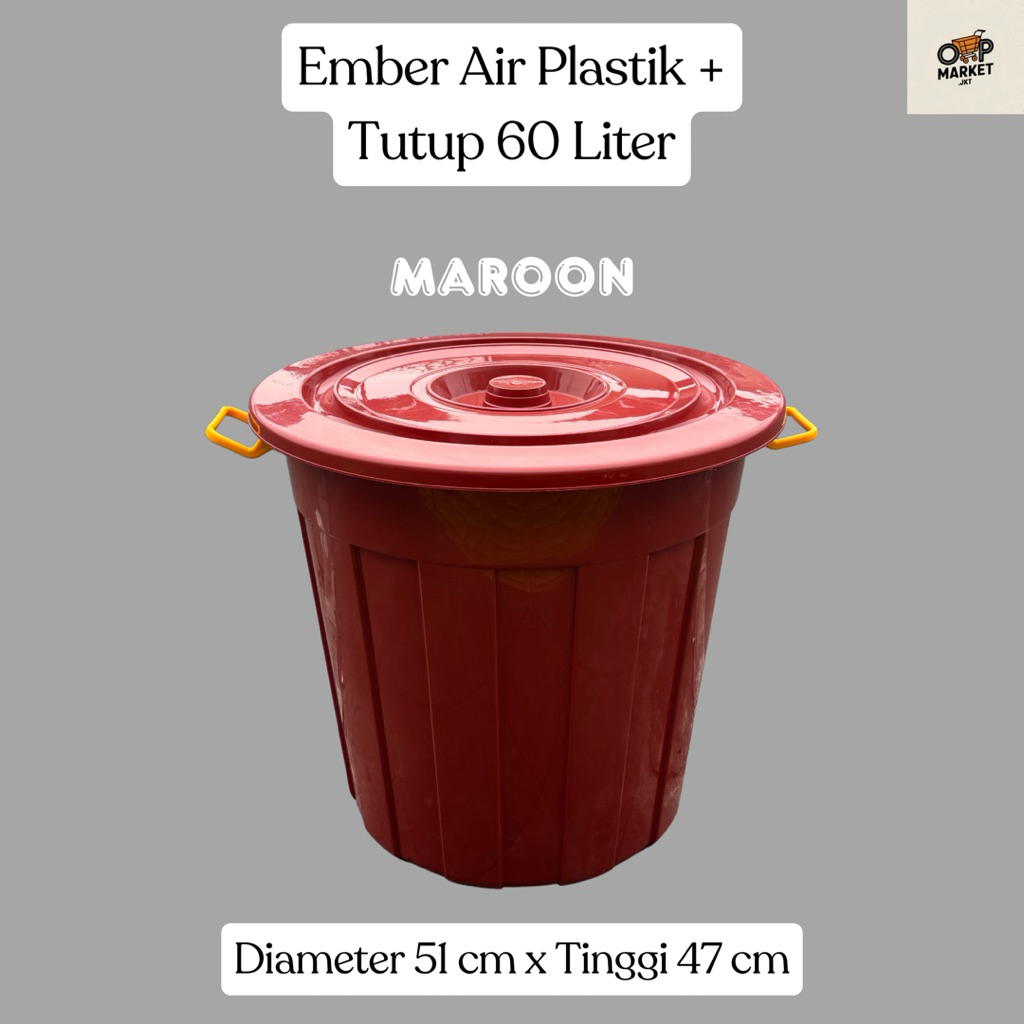 Jual EMBER AIR PLASTIK + TUTUP 60 LITER WARNA / EMBER PLASTIK BESAR ...
