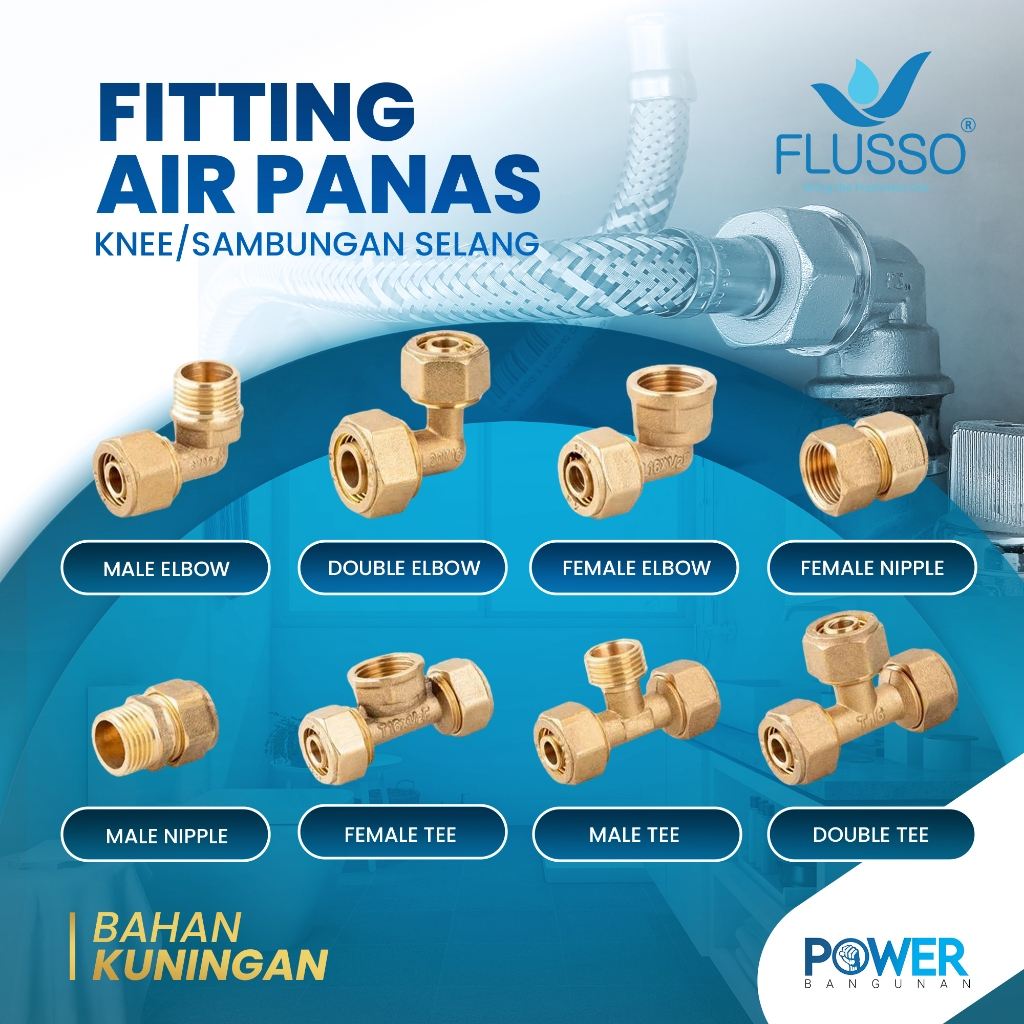 Jual Flusso Nepel Sambungan Konektor Selang Air Panas / Snock Drat Fitting Tee Elbow Bahan ...