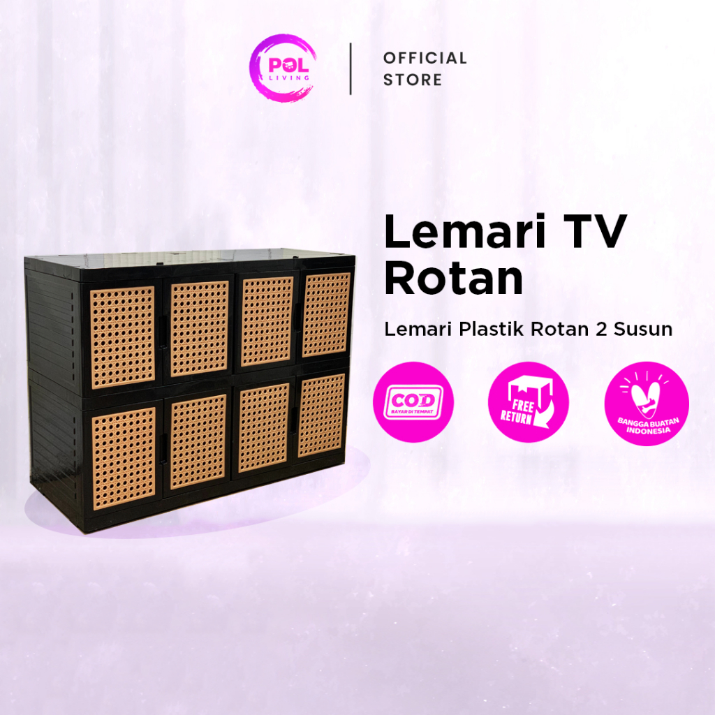 Jual POL - Lemari TV Serbaguna Rotan Plastik 2 Susun | Shopee Indonesia