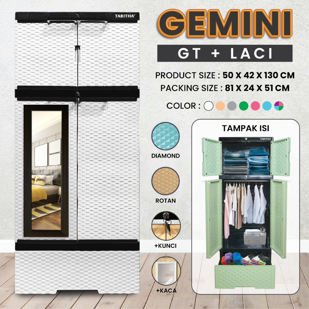 Jual TABITHA Lemari Pakaian Plastik Serbaguna GEMINI Gantung Susun KACA ...