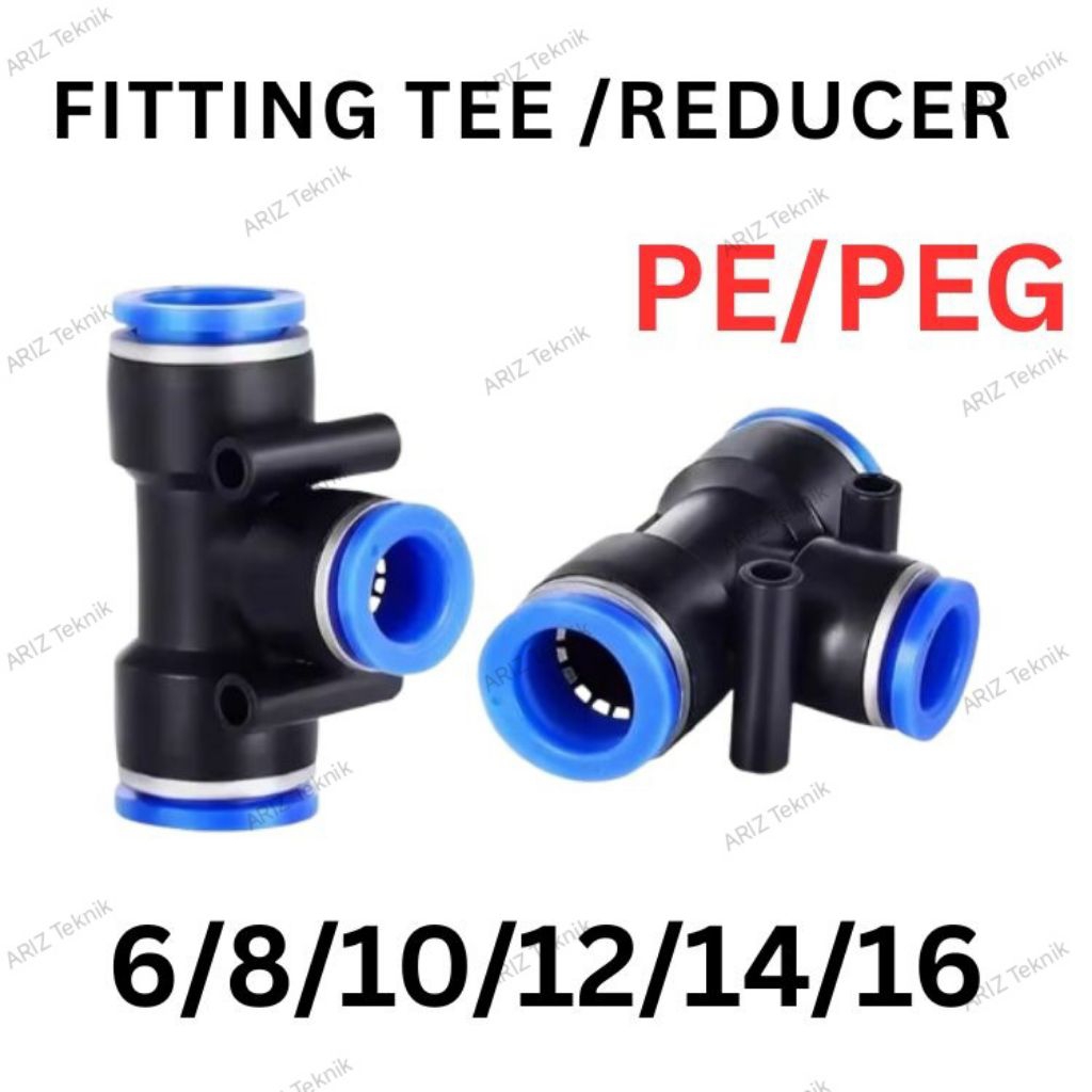 Jual Tee konektor selang angin PU sambungan T slang pneumatic PE/ PEG | Shopee Indonesia