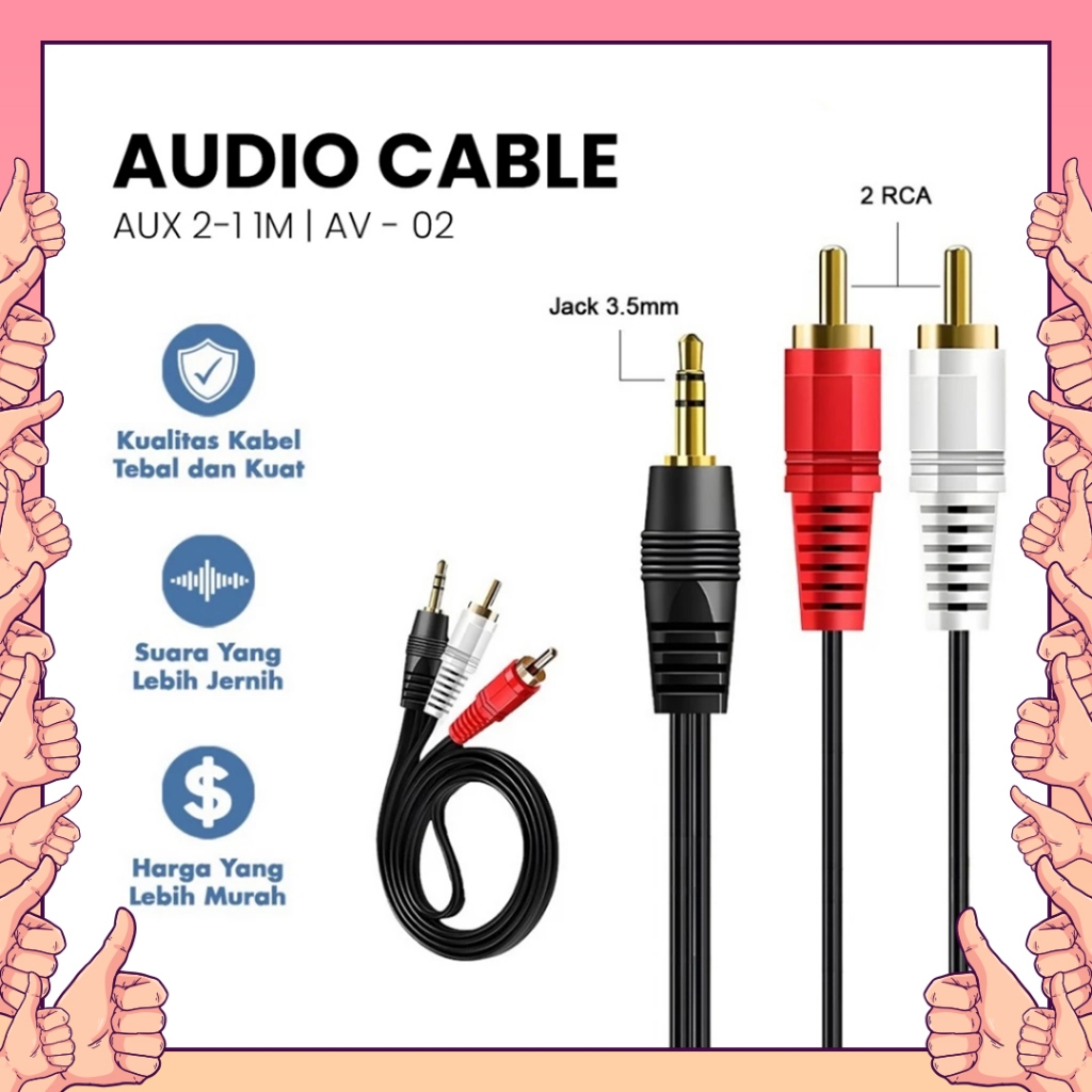 Jual Kabel Audio 2IN1 Cable Audio Aux 3,3mm Dengan 2 Colokan RCA AV-02 1M | Shopee Indonesia