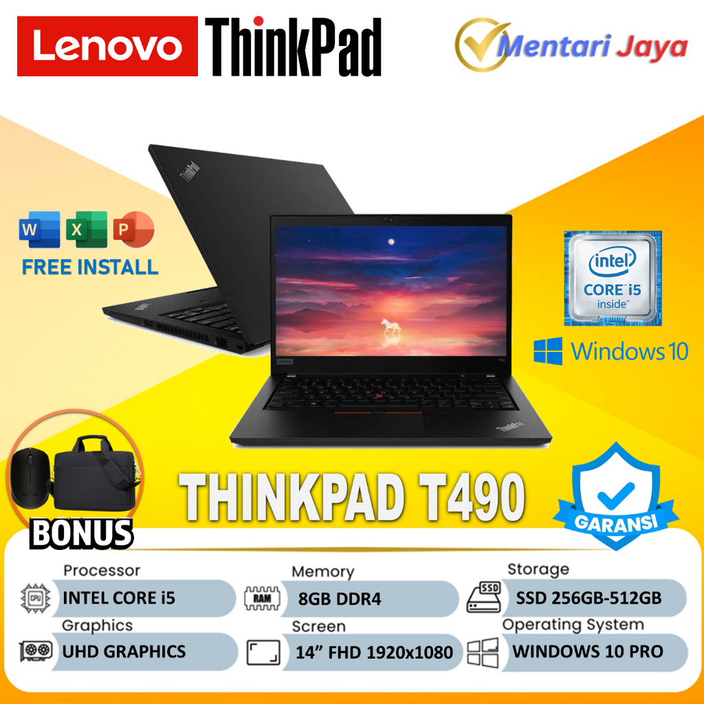 Jual Laptop Lenovo Thinkpad T490 Intel i5 8265U RAM 8GB 512GB SSD 14 ...