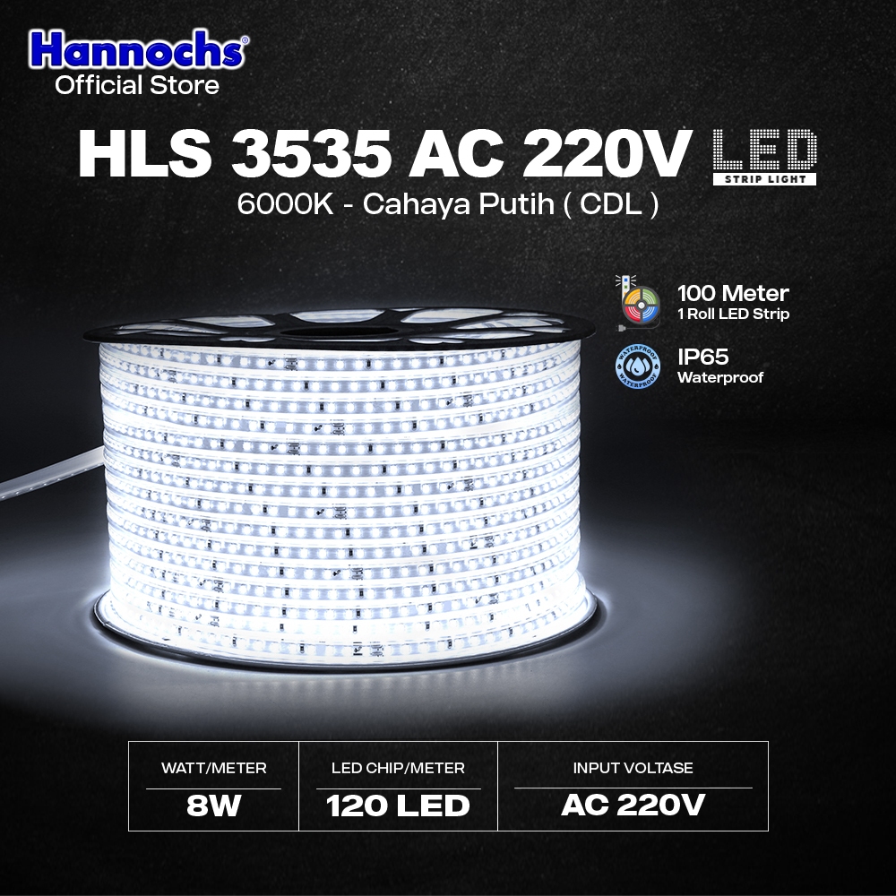 Jual Hannochs Lampu Strip LED HLS 3535 120L 8W 8MM AC 220V (100 Meter ...