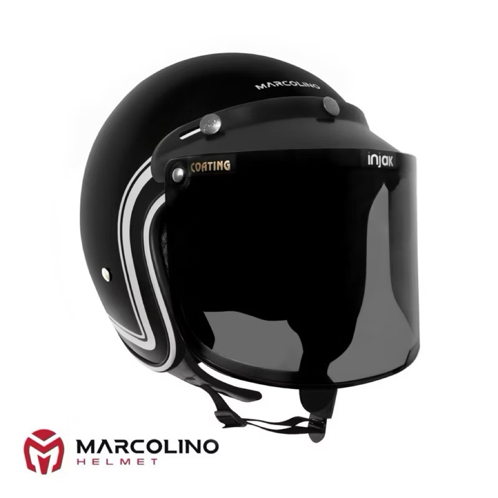Jual Helm Bogo Retro Marcolino Giano Black Glossy SNI Flat Visor by JMC ...