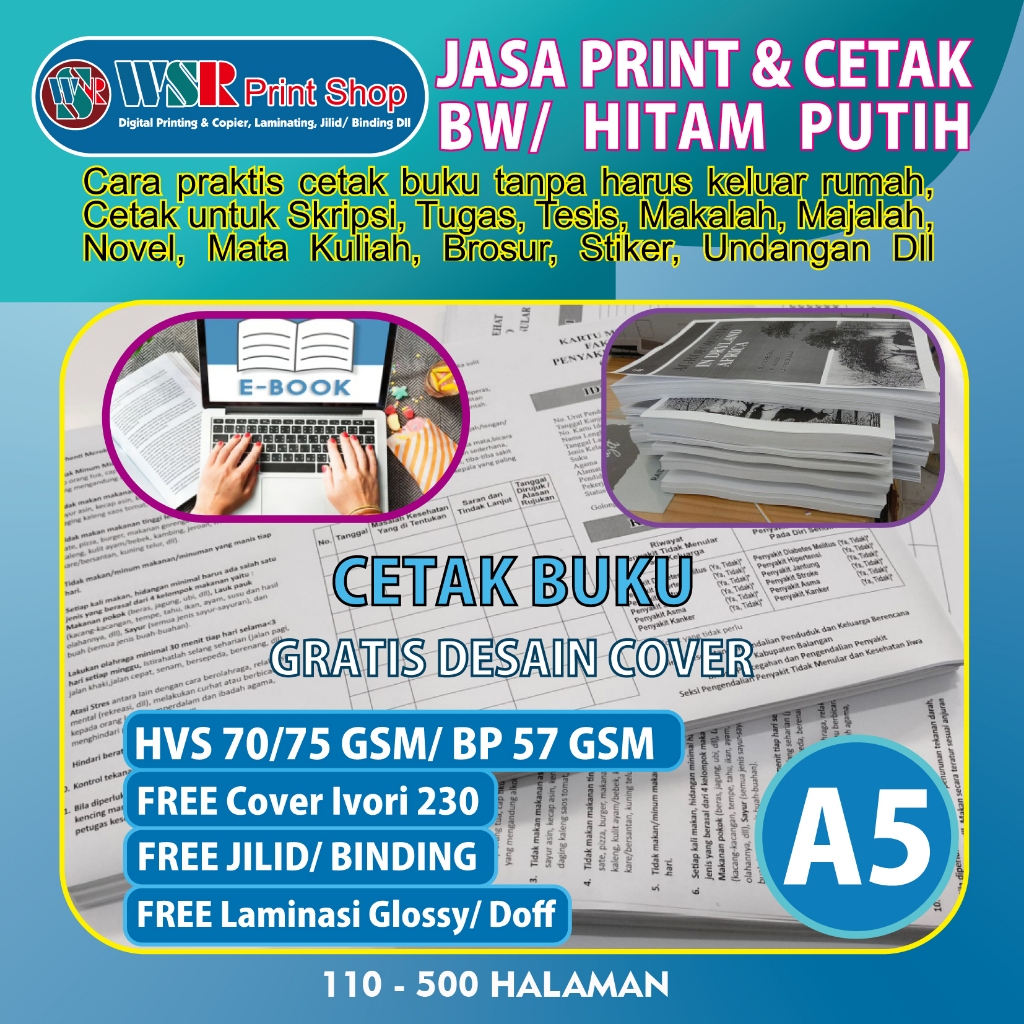 Jual JASA CETAK BUKU Isi Bw/ Hitam putih A5 HVS 70/75 GSM/ BOOK PAPER ...