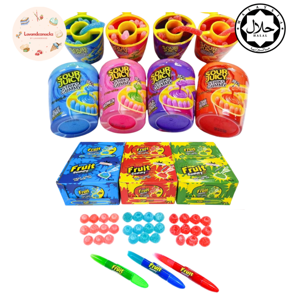 Jual Permen Buah Fruit Gummy Chewy Sour Juicy Jam Squeeze & Sticks W ...