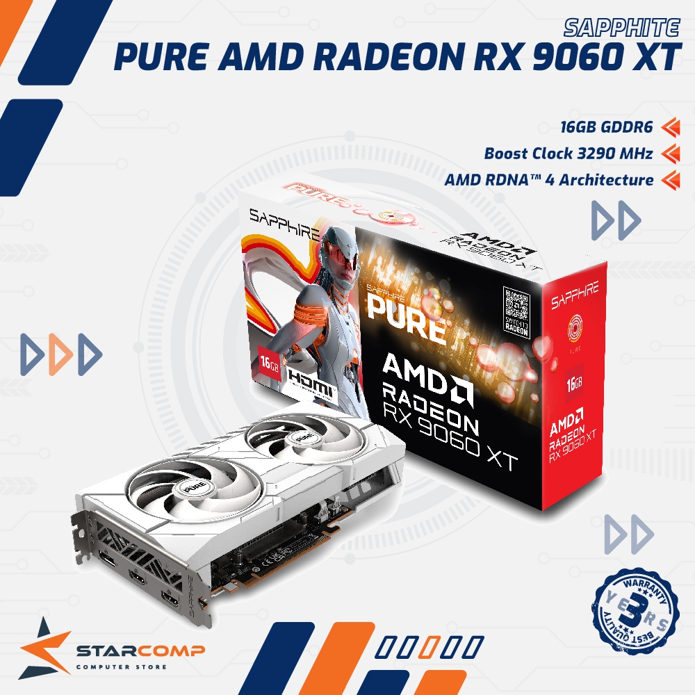 Jual SAPPHIRE PURE RX 9060 XT 16GB GDDR6 AMD Radeon RX9060 XT | Shopee Indonesia