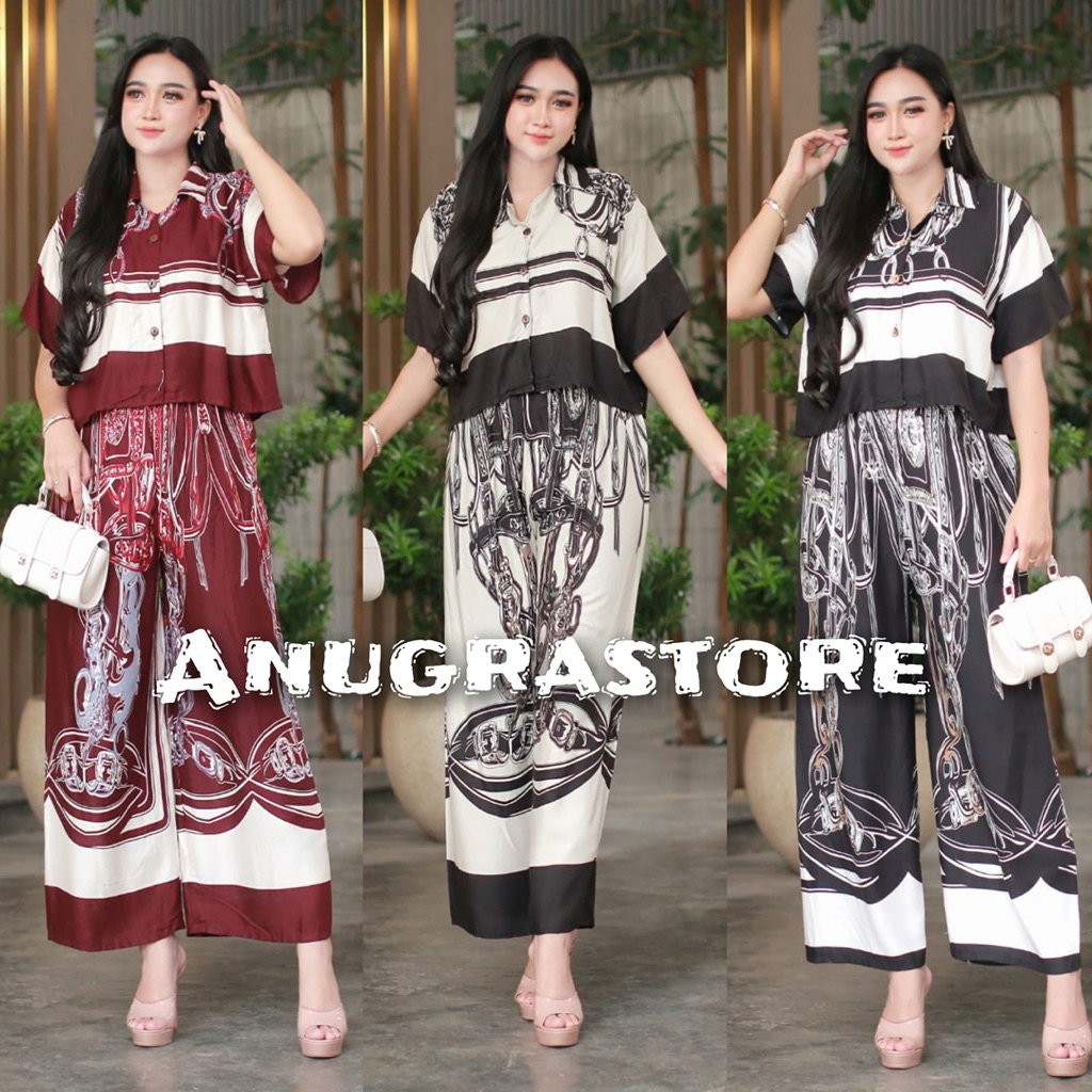 Jual ONE SET CROP SETELAN CELANA KULOT WANITA HIGHWAIST RAYON HONEY ...