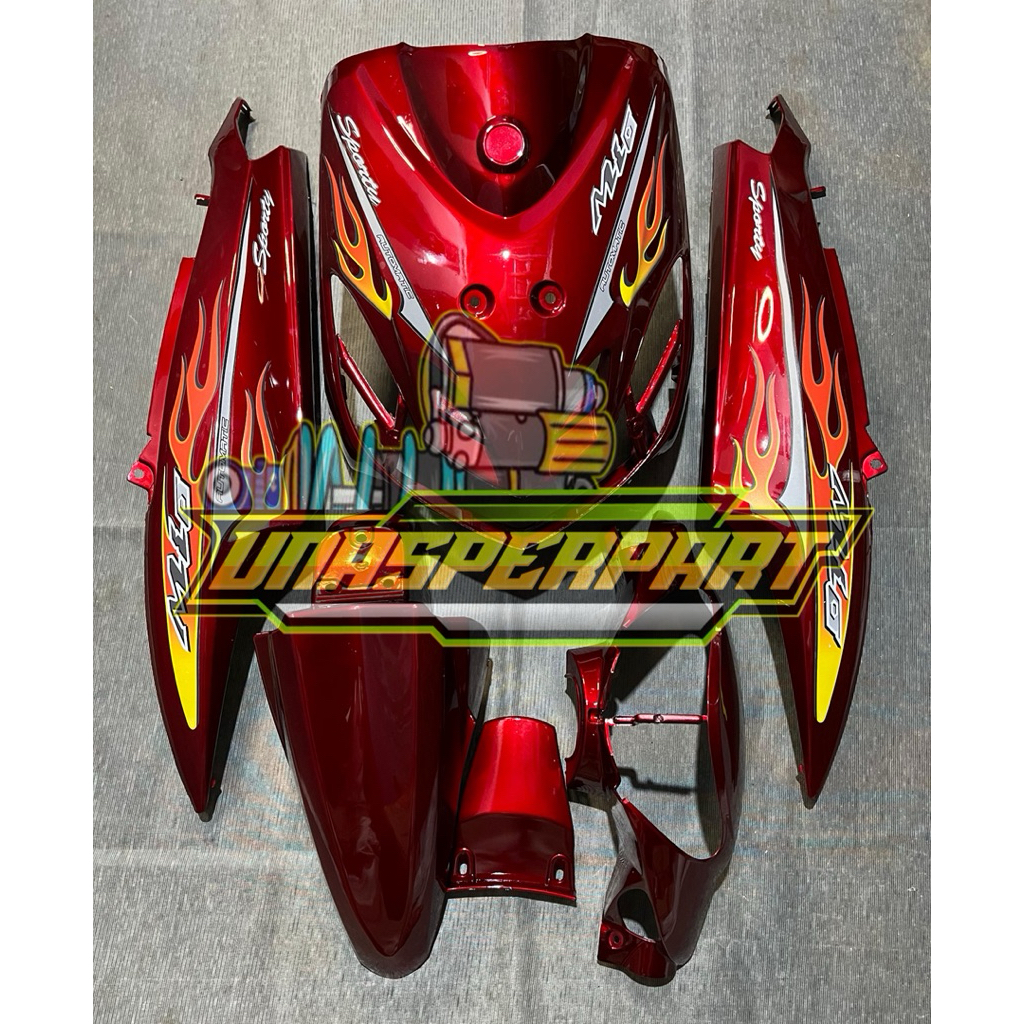 Jual COVER FULL BODY HALUS YAMAHA MIO SMILE WARNA MERAH MARON STRIPING ...