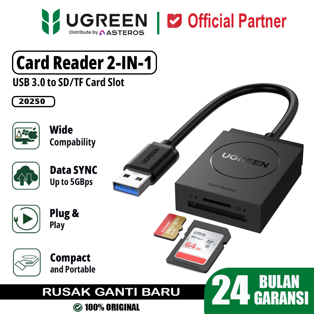Jual UGREEN Card Reader USB TYPE C / USB A 3.0 To USB 3.0 SD/TF Card ...
