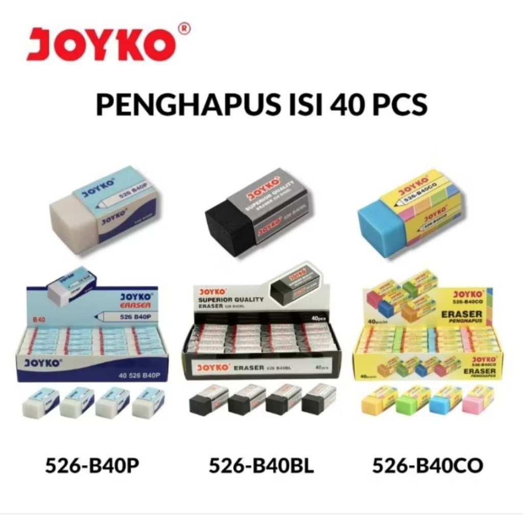 Jual PENGHAPUS/ERASER/STIP/PENGHAPUS JOYKO 526 B40/PUTIH/HITAM/WARNA (5PCS) | Shopee Indonesia