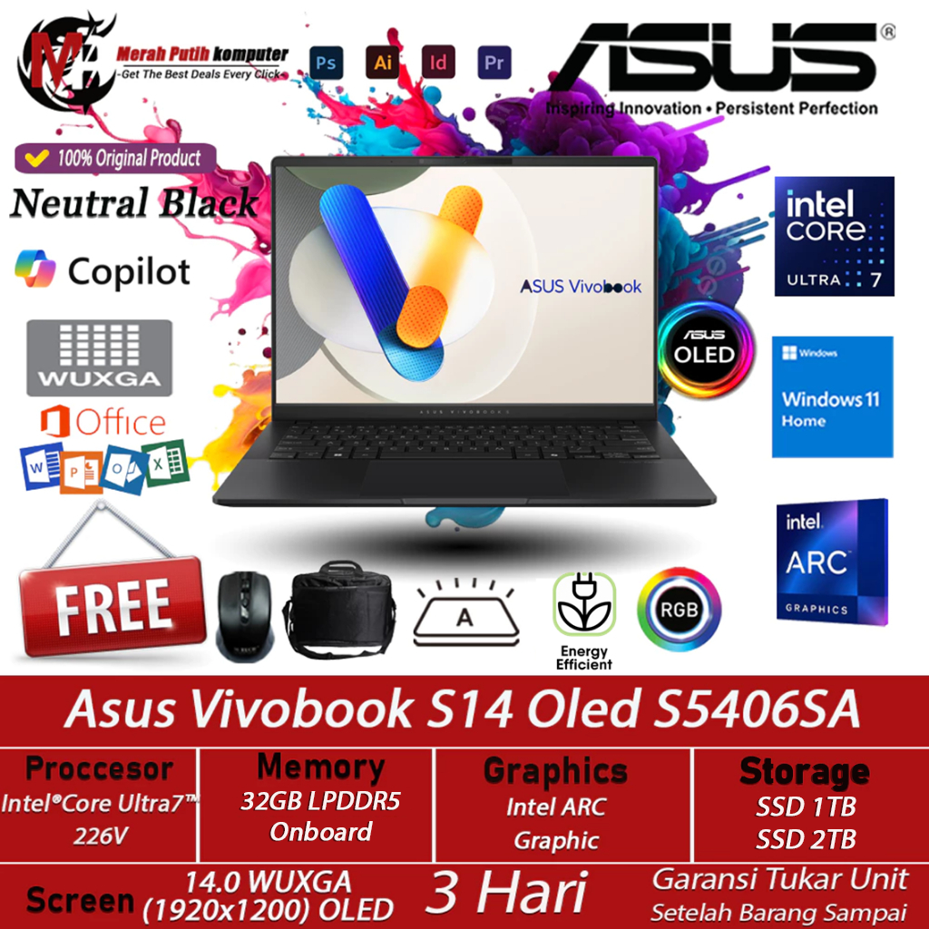 Jual Laptop ASUS Vivobook S14 OLED S5406SA Intel Core Ultra 7 258V 32GB ...