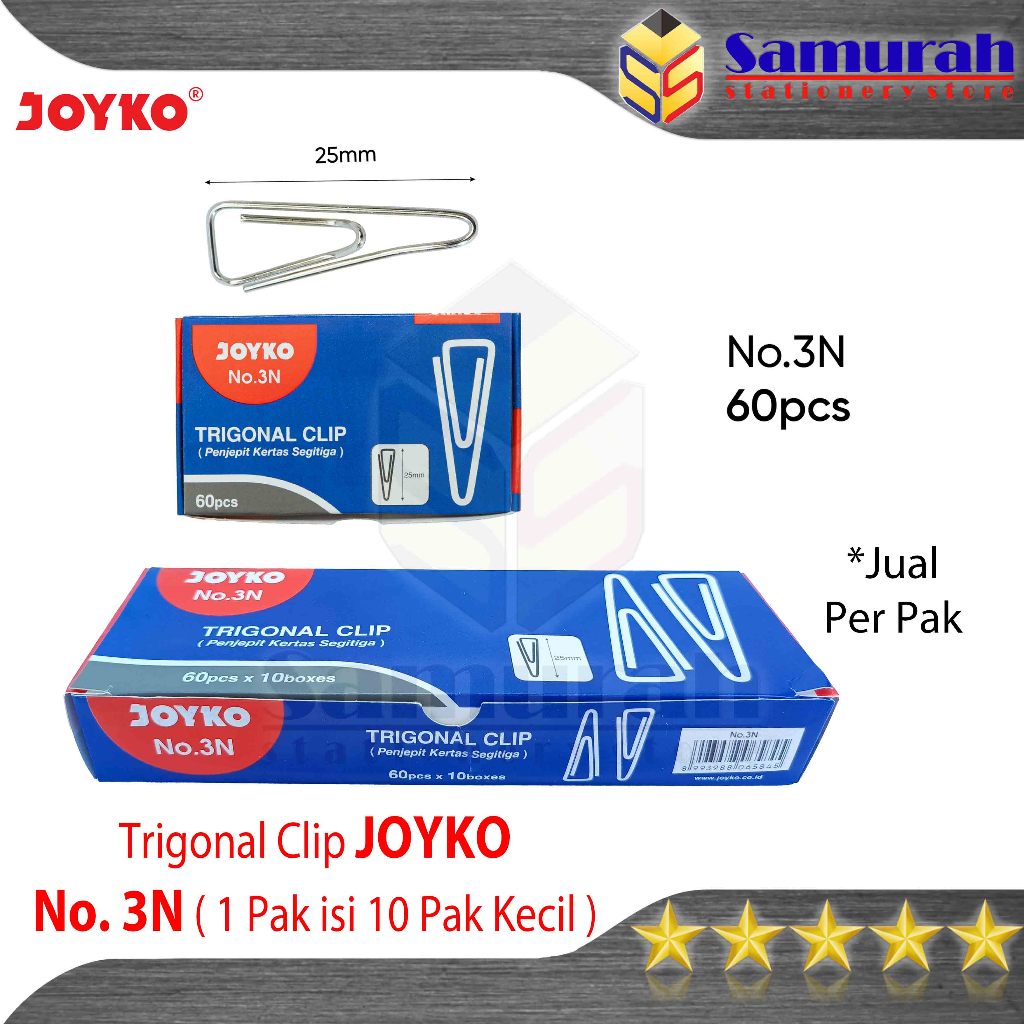 Jual Trigonal Paper Clips No 3 Joyko Per Box isi 10 pak @ 60 pcs / Clip ...