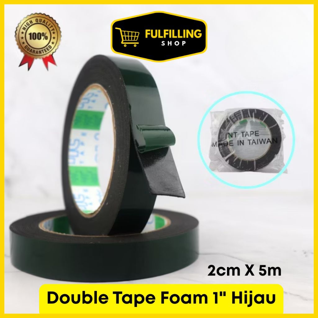 Jual Double Tape Foam Hijau 1" inch 20 mm 5 M Solatip Double Tape Lakban Isolasi 2 dua sisi ...