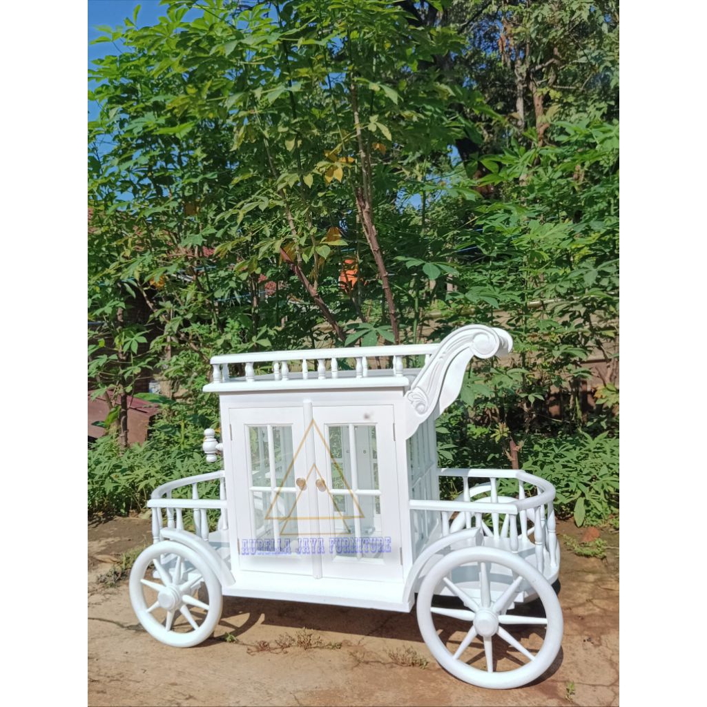 Jual meja troli putih duco / meja teh troli kayu jati / kereta troli ...