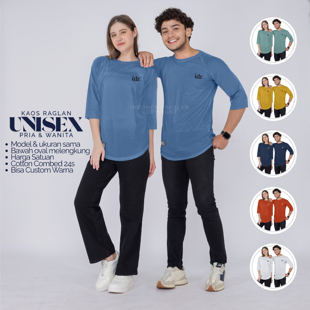 Jual Indonesia Raglan Kaos Wanita Pria Unisex 1 Warna Solid & Pastel ...