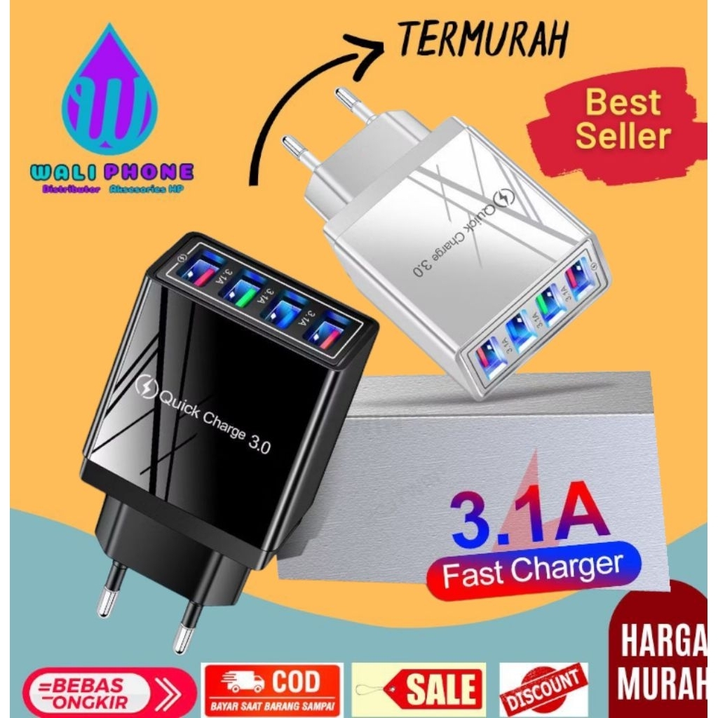 Jual batok carger 4 usb power adaptor 2.4 amper fast charger smart ...