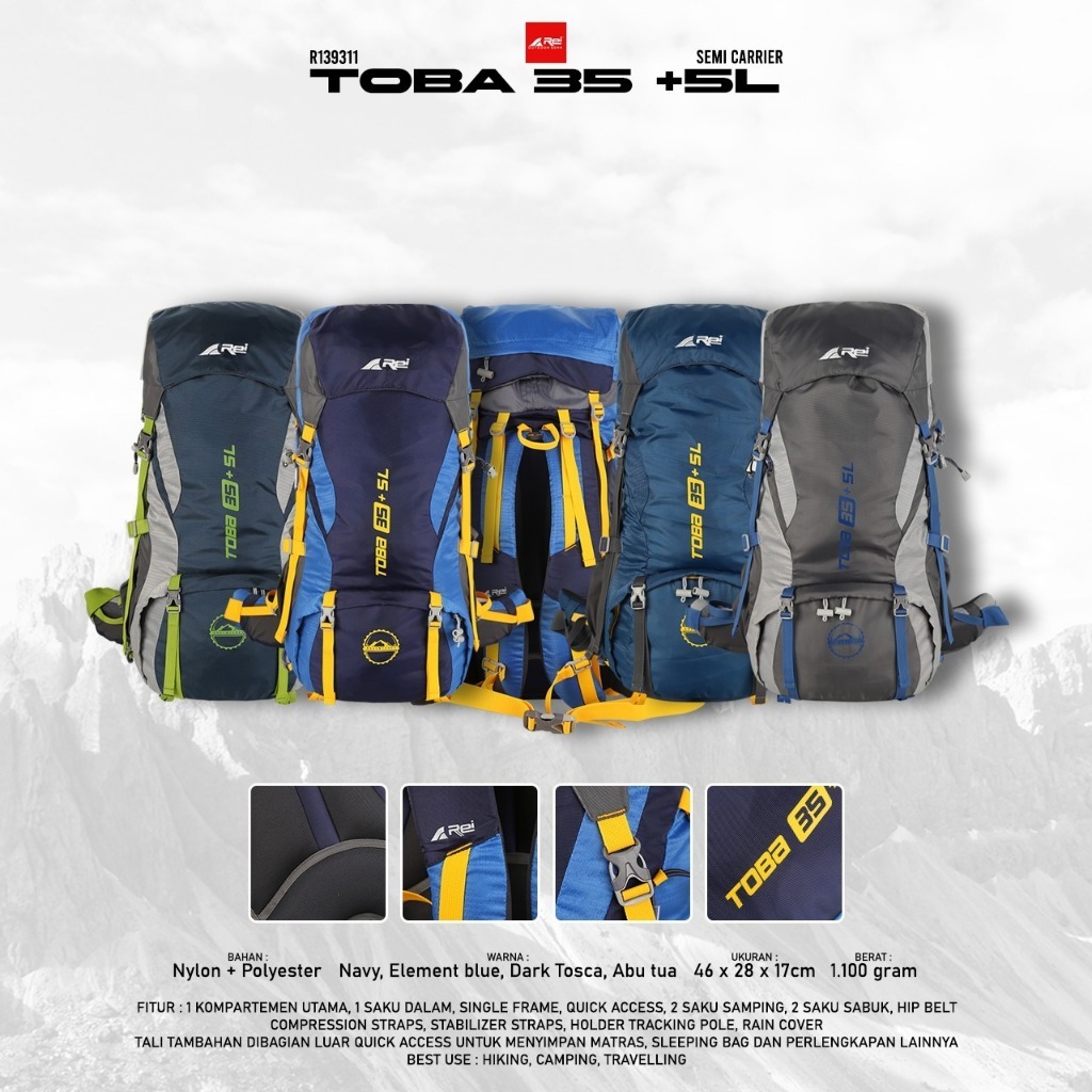 Jual TAS GUNUNG AREI TOBA 35+5 LITER INCLUDE RAINCOVER TAS HIKING ...