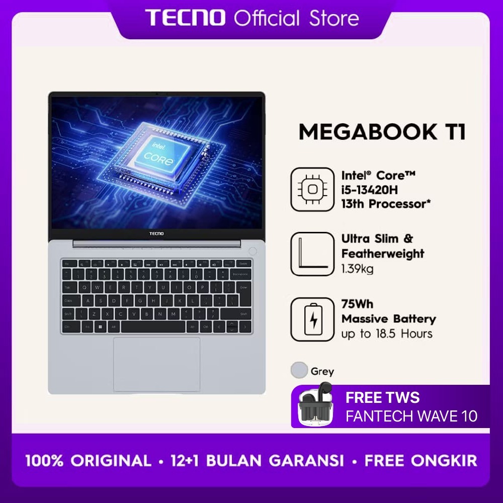 Jual TECNO MEGABOOK T1 14 I5 13420H 16GB 512GB W11+OFFICE PERMANEN 14 ...