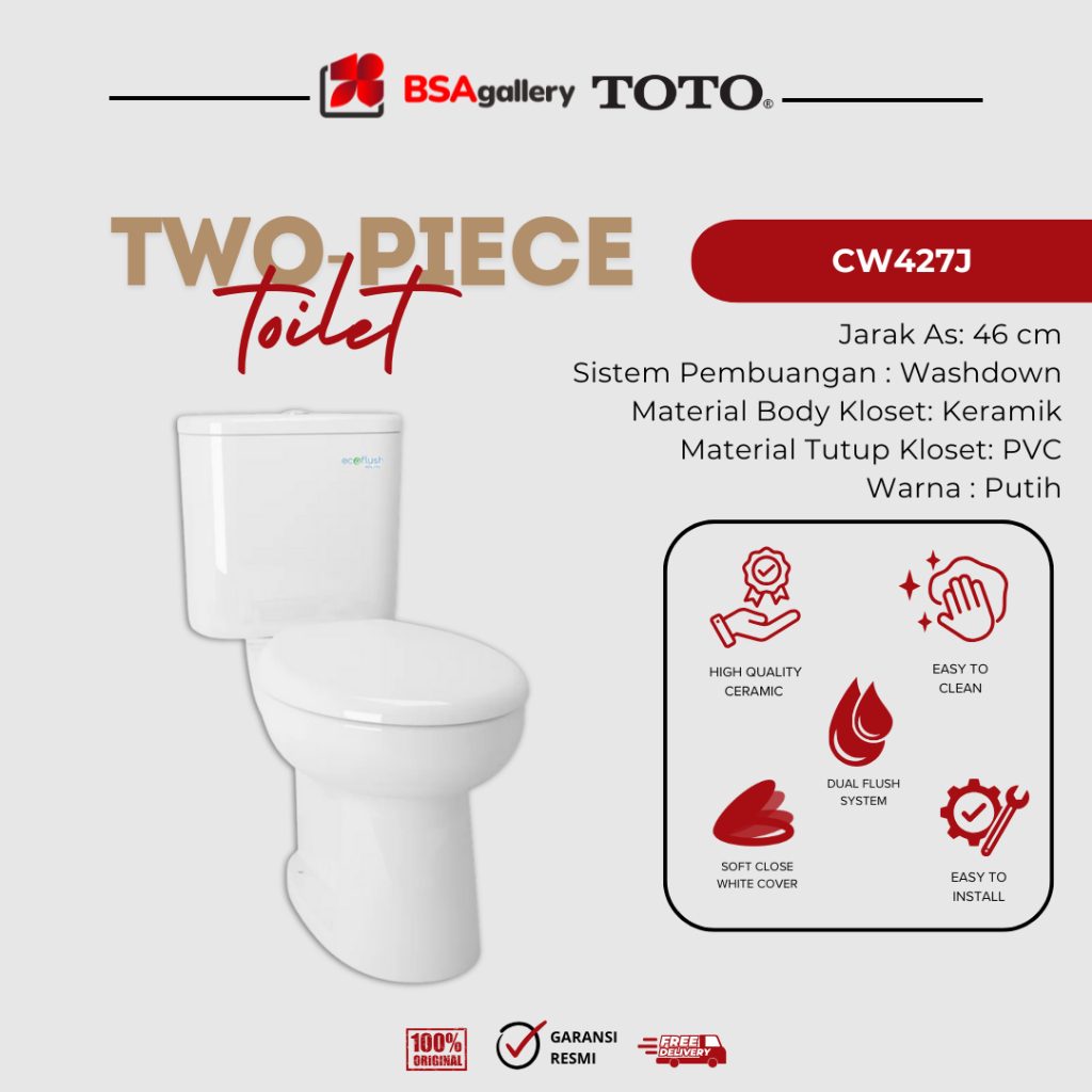 Jual KLOSET DUDUK TOTO CW 427 J / SW427JP DUAL FLUSH ORI KLOSET TOTO ...