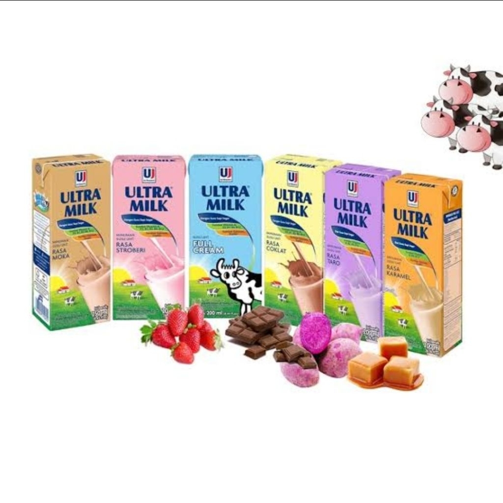 Jual Ultra Milk Susu UHT Cokelat, Full Cream, Strawberry, Moka, Taro, Karamel kotak 200 ml ...