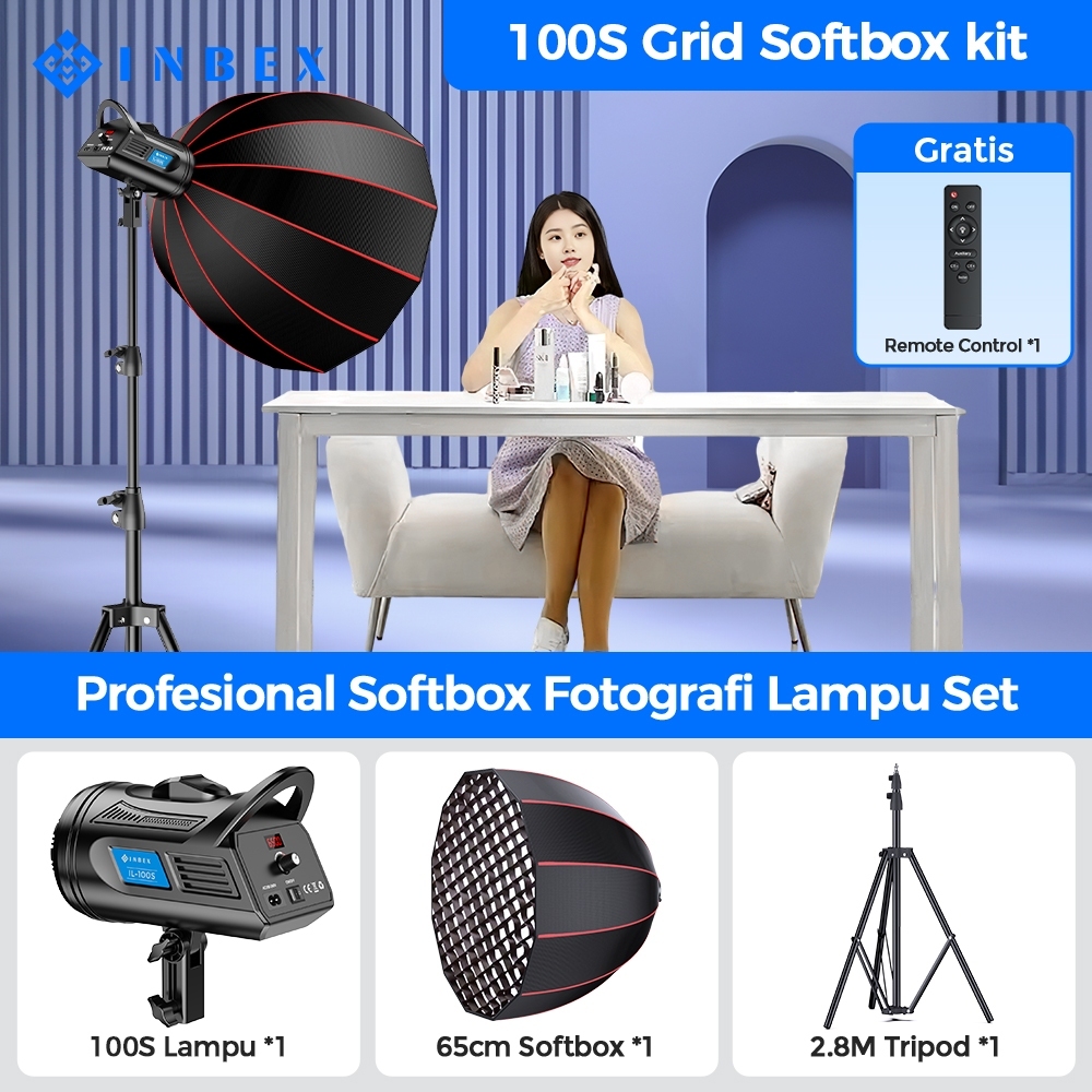 Jual [Professional] INBEX 100S Lampu 65CM Bowens Grid softbox Softbox for Photography Mount ...