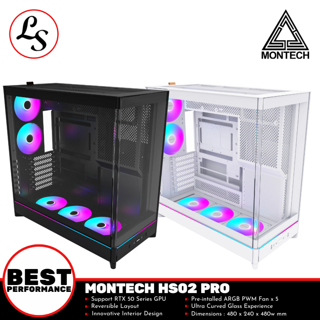 Jual MONTECH CASING HS02 PRO Mid Tower ATX Include 5 Pre-Intalled ARGB ...