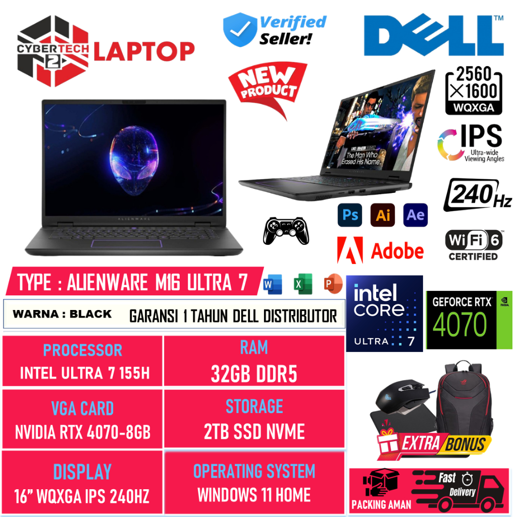 Jual Laptop Dell Alienware M16 Intel Ultra 7 155H RTX4070-8GB Ram 32GB ...