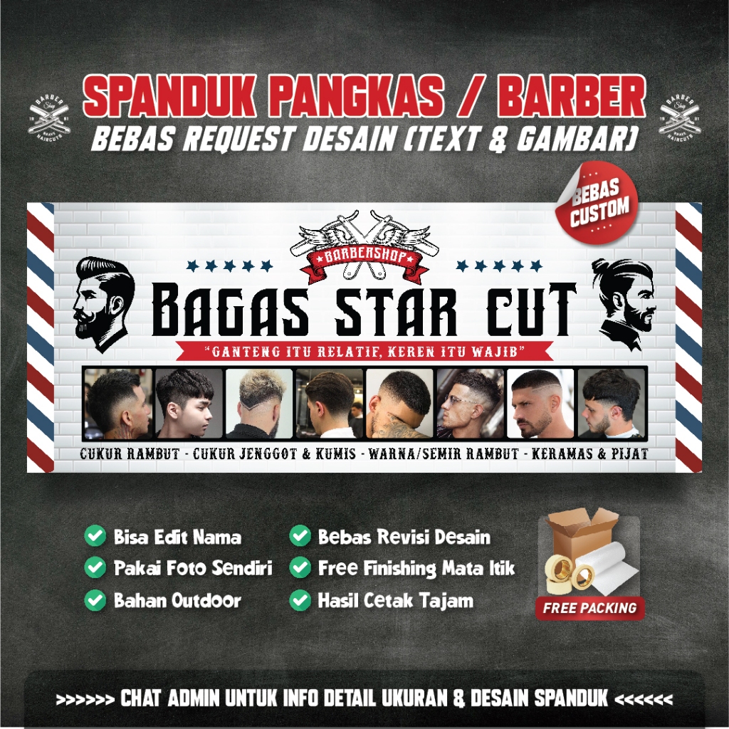 Jual Spanduk / Banner Besar Barbershop Pangkas Rambut Bahan Flexi ...