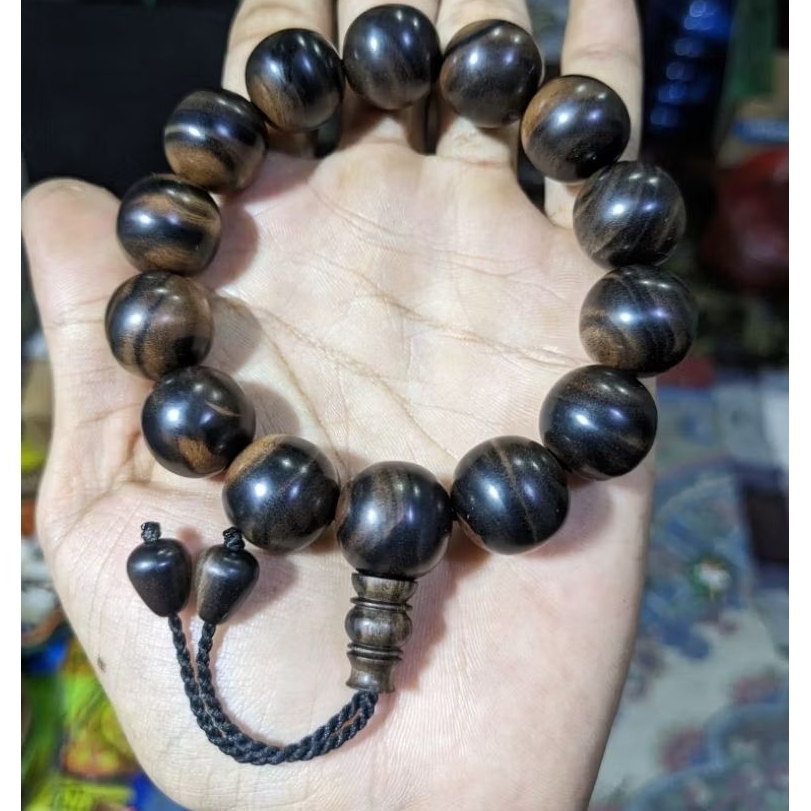 Jual fashion gelang muslim kayu eboni Sulawesi asli 15mm benang rajut ...