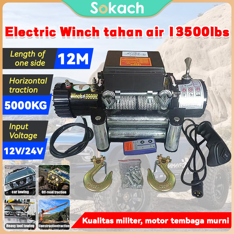 Jual Garansi 3 Tahun Electric Winch 6.5ton 13500lbs Top Speed 12V/24V ...