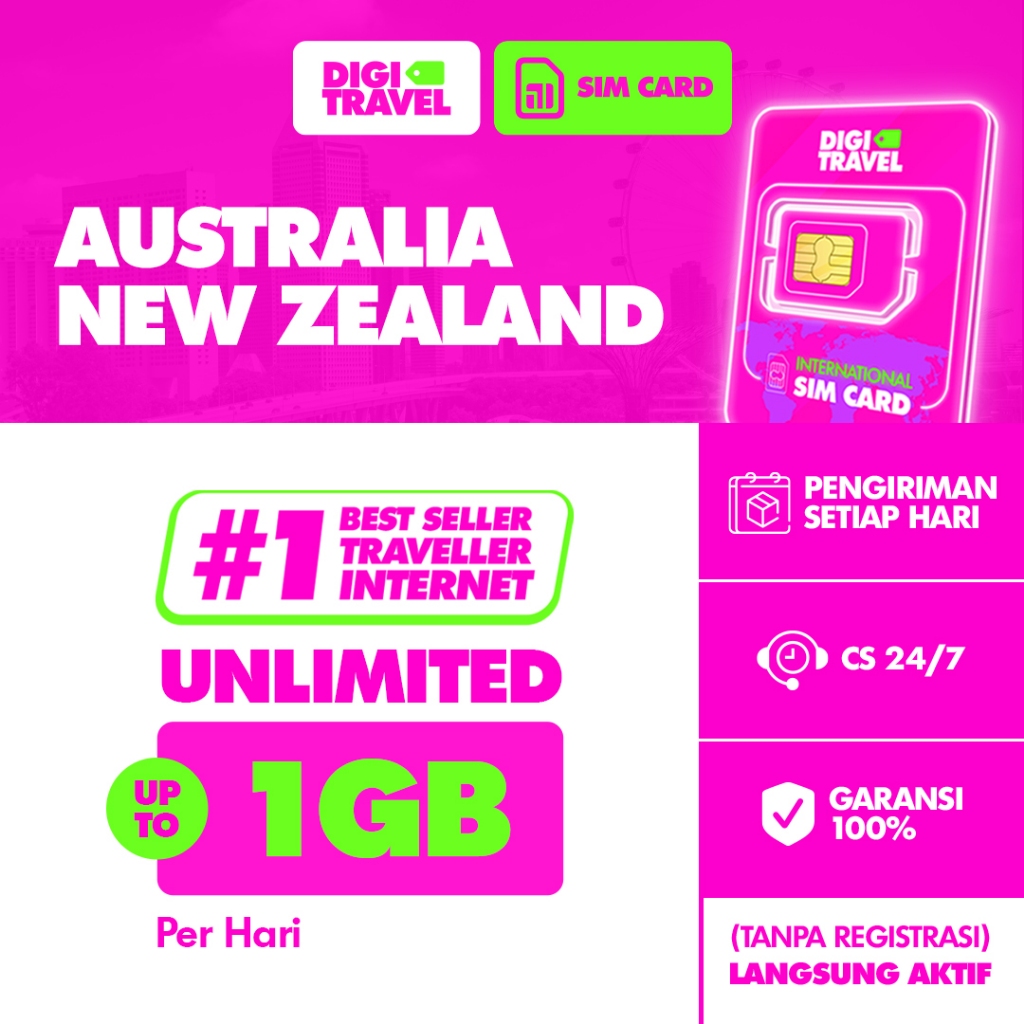 Jual DIGITRAVEL SIM Card Australia Sydney New Zealand Unlimited Data ...