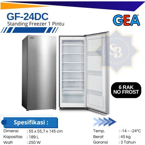 Jual GEA Freezer Up Right Freezer 189 Liter GF-24DC 6rak No Frost ...