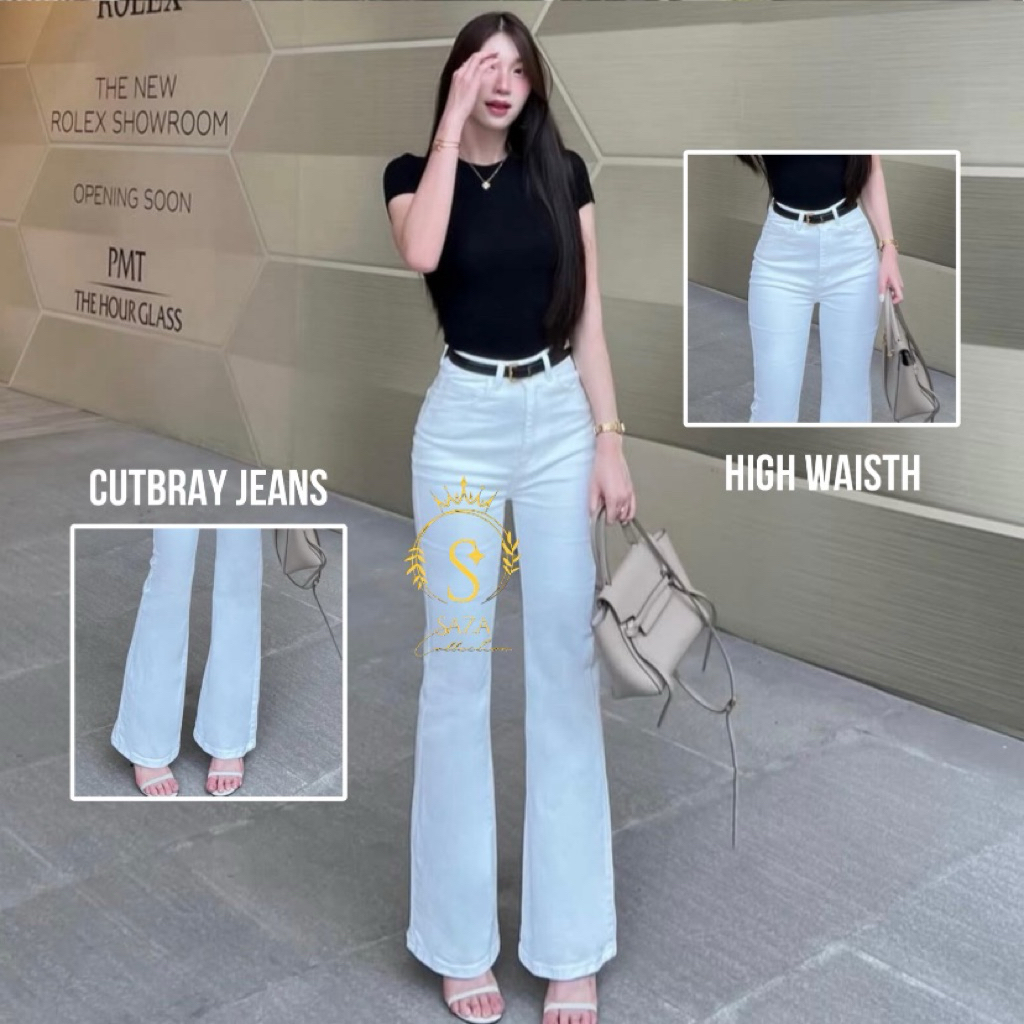 Jual Celana Cutbray Jeans Stretch Import- Celana Jeans Highwaist Premium | Shopee Indonesia