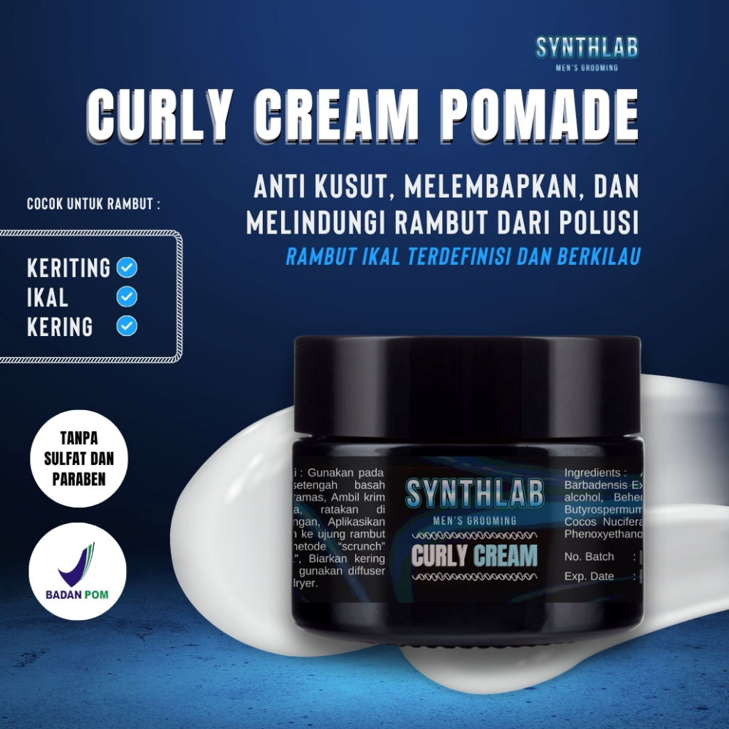 Jual Curly Cream Pomade by Synthlab 50 gr – Krim Rambut Keriting & Ikal ...
