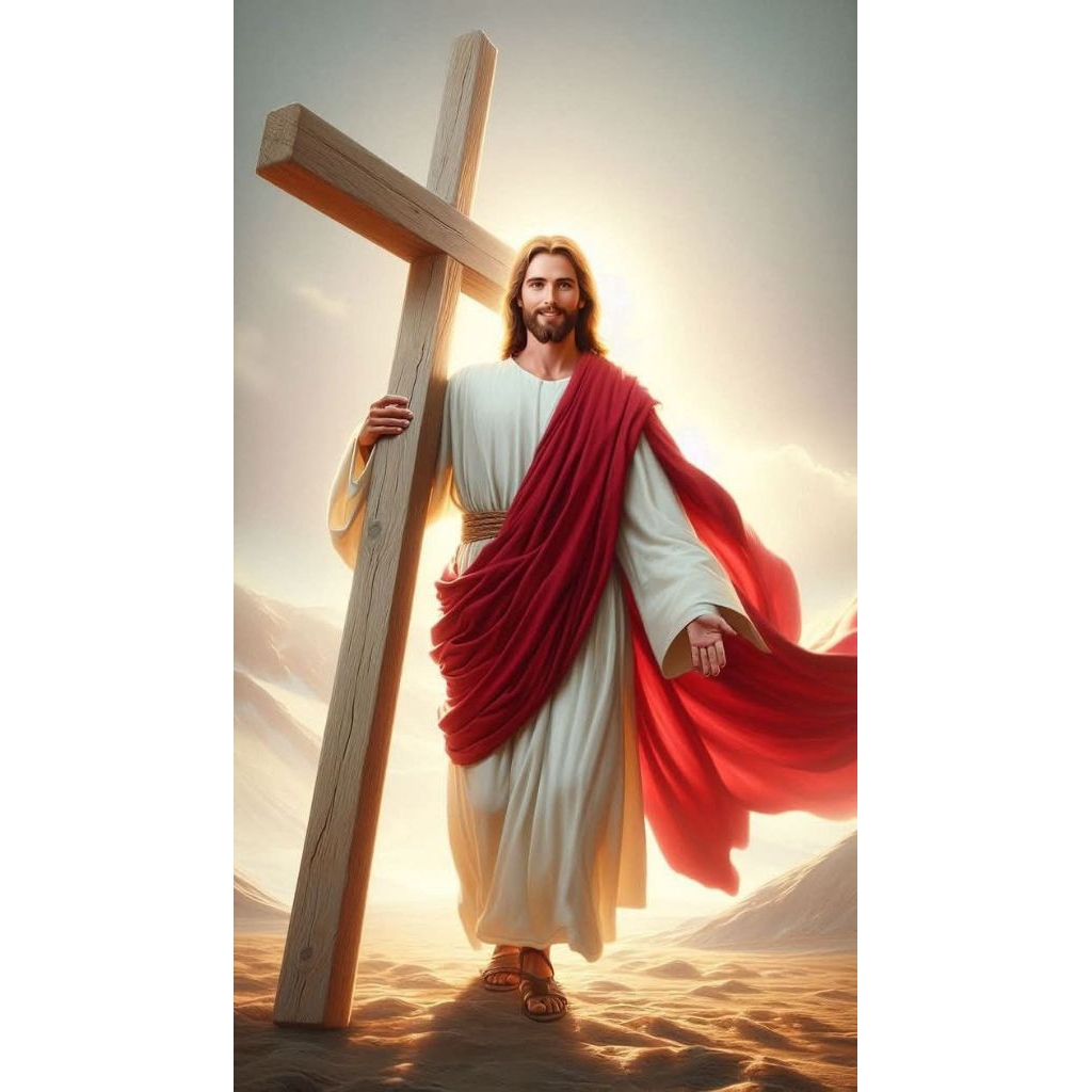 Jual Poster Cetak Hiasan Dinding Jumbo Gambar Tuhan Yesus Pegang Salib ...