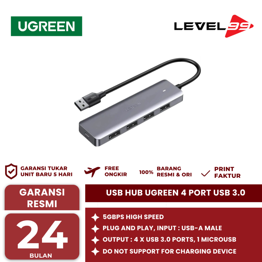 Jual Usb Hub Ugreen 4 Port Usb 3.0 High Speed 5Gbps 50985 | Shopee Indonesia